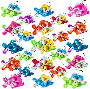 30 Packs Bulk Fish Backpack Keychain Mini pop Fidget，Birthday Party ...