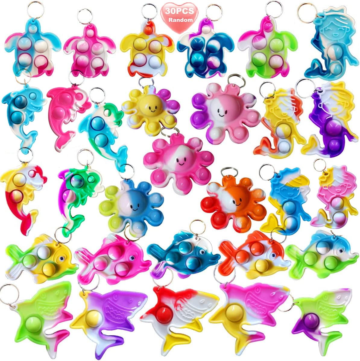 30 Packs Bulk Turtle Octopus Dolphin Mermaid Shark Fish Ocean Mini Pop ...