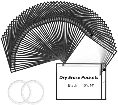 30 Packs Dry Erase Pocket Sleeves with 2-Ring, Reusable Clear Plastic ...