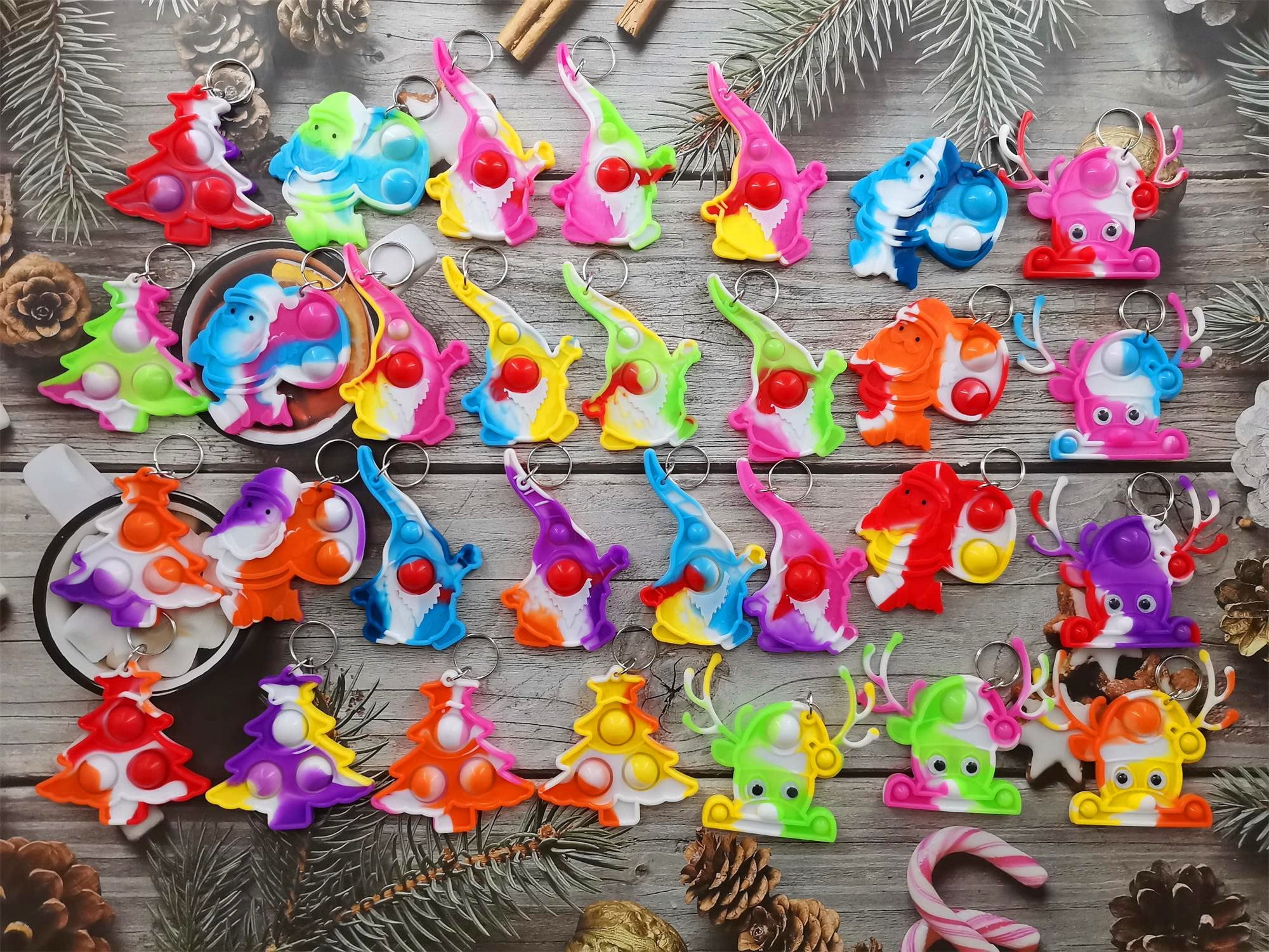 30 Packs Funny Mini Santa Deer Rainbow fidgets Bubble Toys for Kids ...