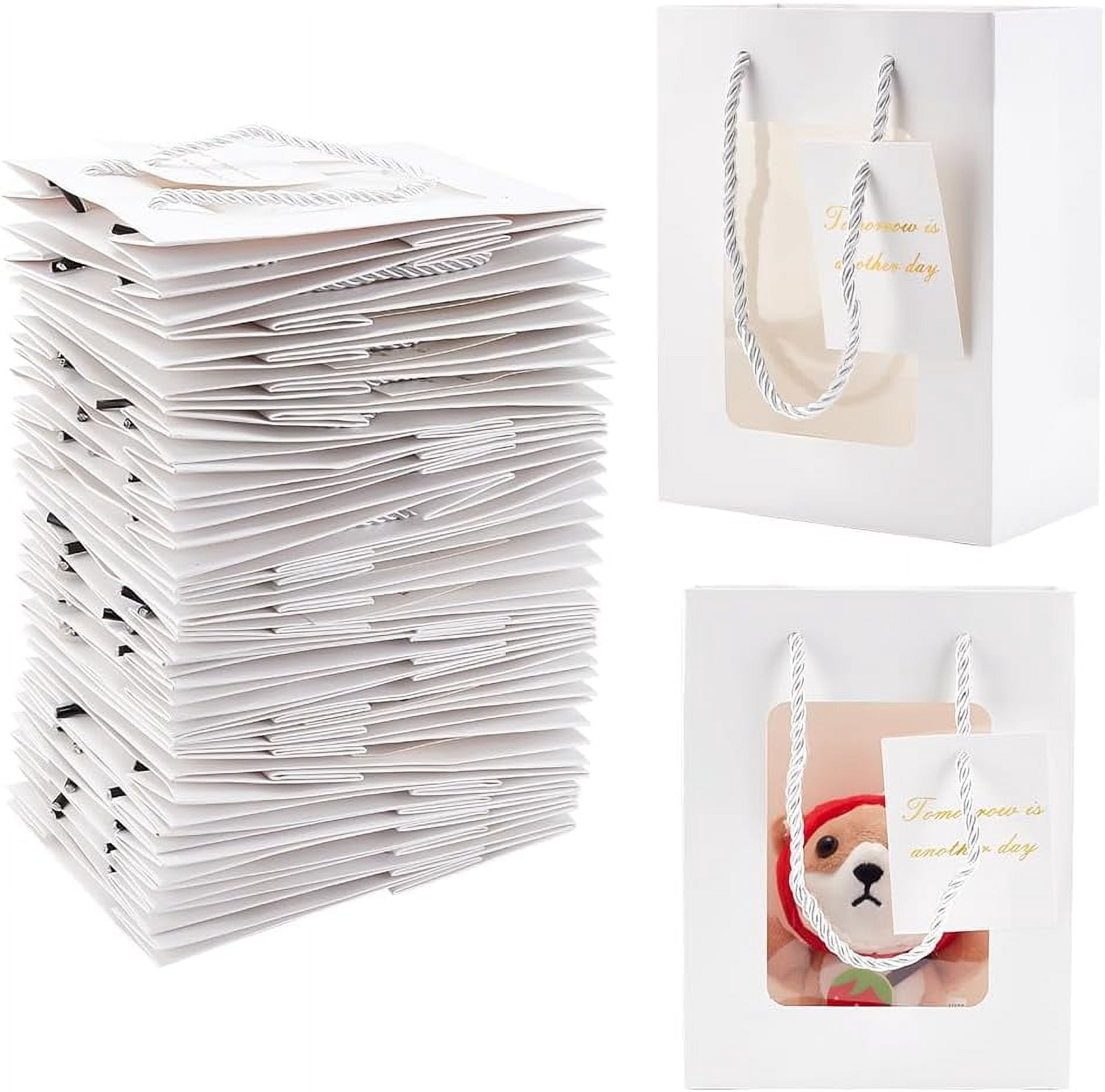 30 Packs White Clear Gift Bags with Window Kraft Paper Shopping Bags ...