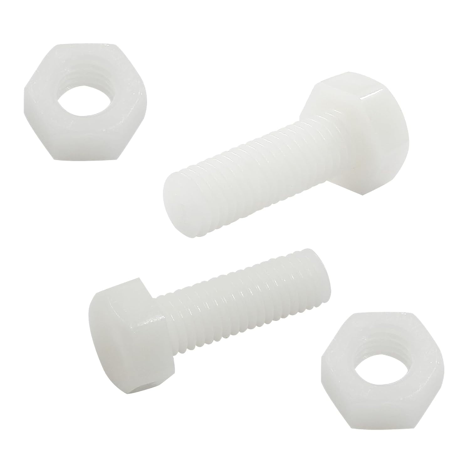 30 Pair M8 x 25mm Nylon Hex Bolts, White Plastic Hex Bolts Full Thread ...