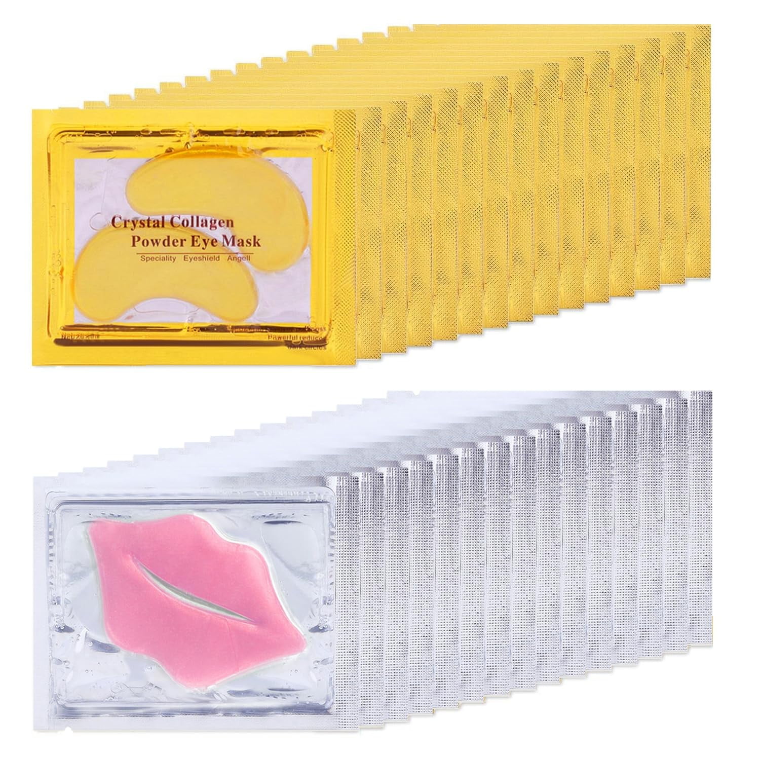30 Pairs 24K Gold BCA3 Eye Masks & Lip Masks,Crystal Collagen Eye Patches for Puffy Eyes ...
