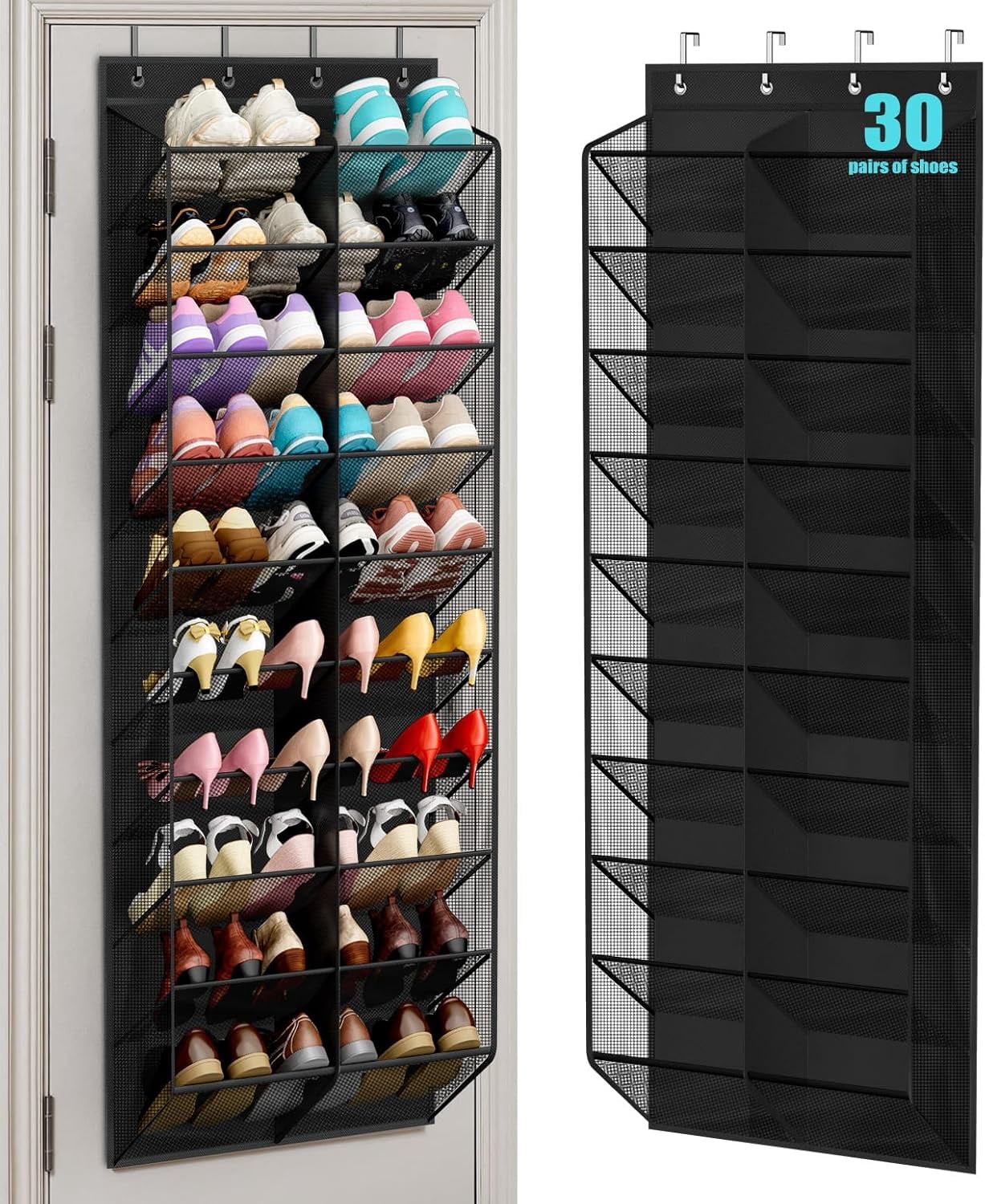 30 Pairs Over the Door Shoe Organizer Breathable Mesh Hanging Shoe Rack ...