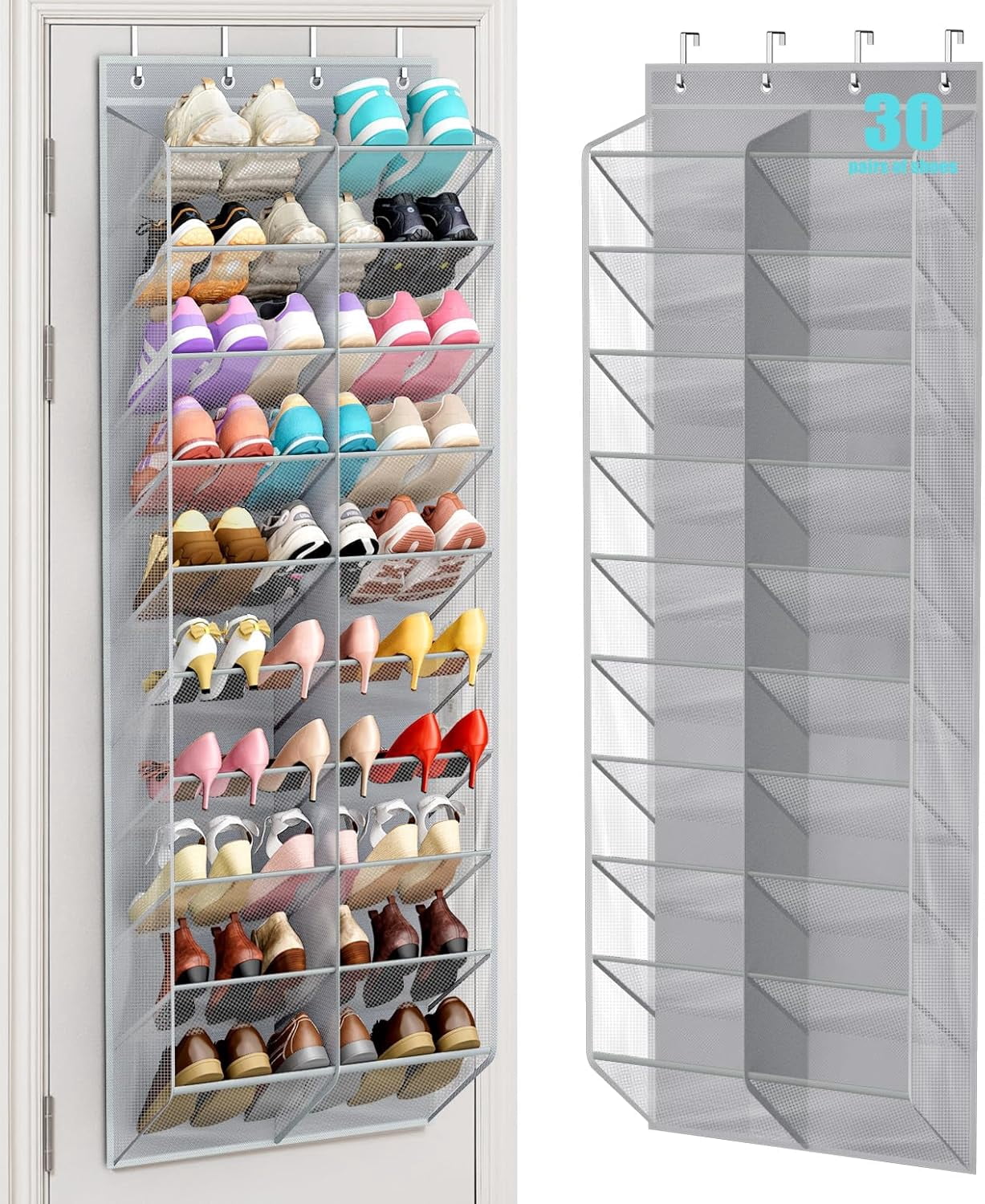 30 Pairs Over the Door Shoe Organizer Breathable Mesh Hanging Shoe Rack ...