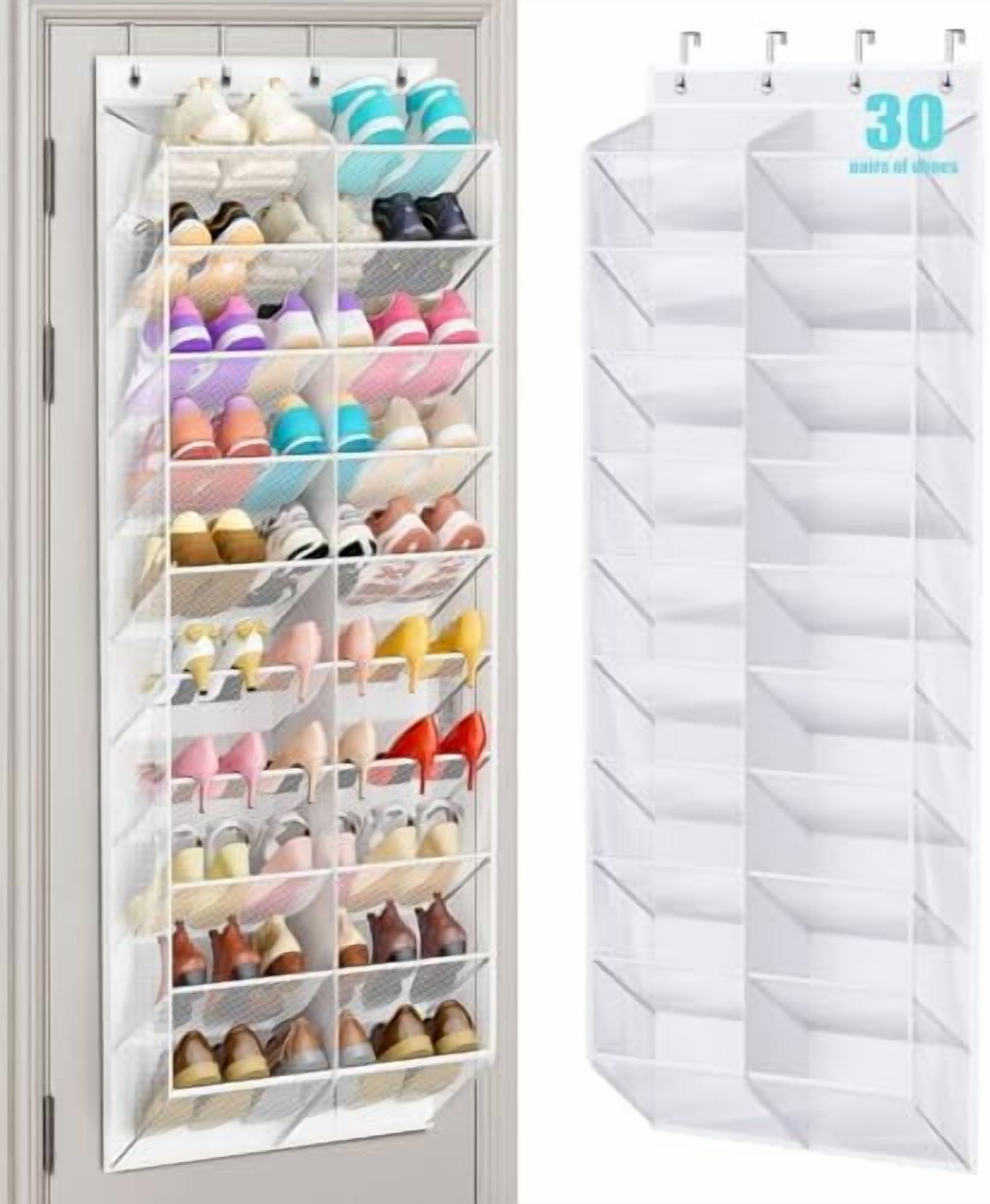30 Pairs Over the Door Shoe Organizer Breathable Mesh Hanging Shoe Rack ...