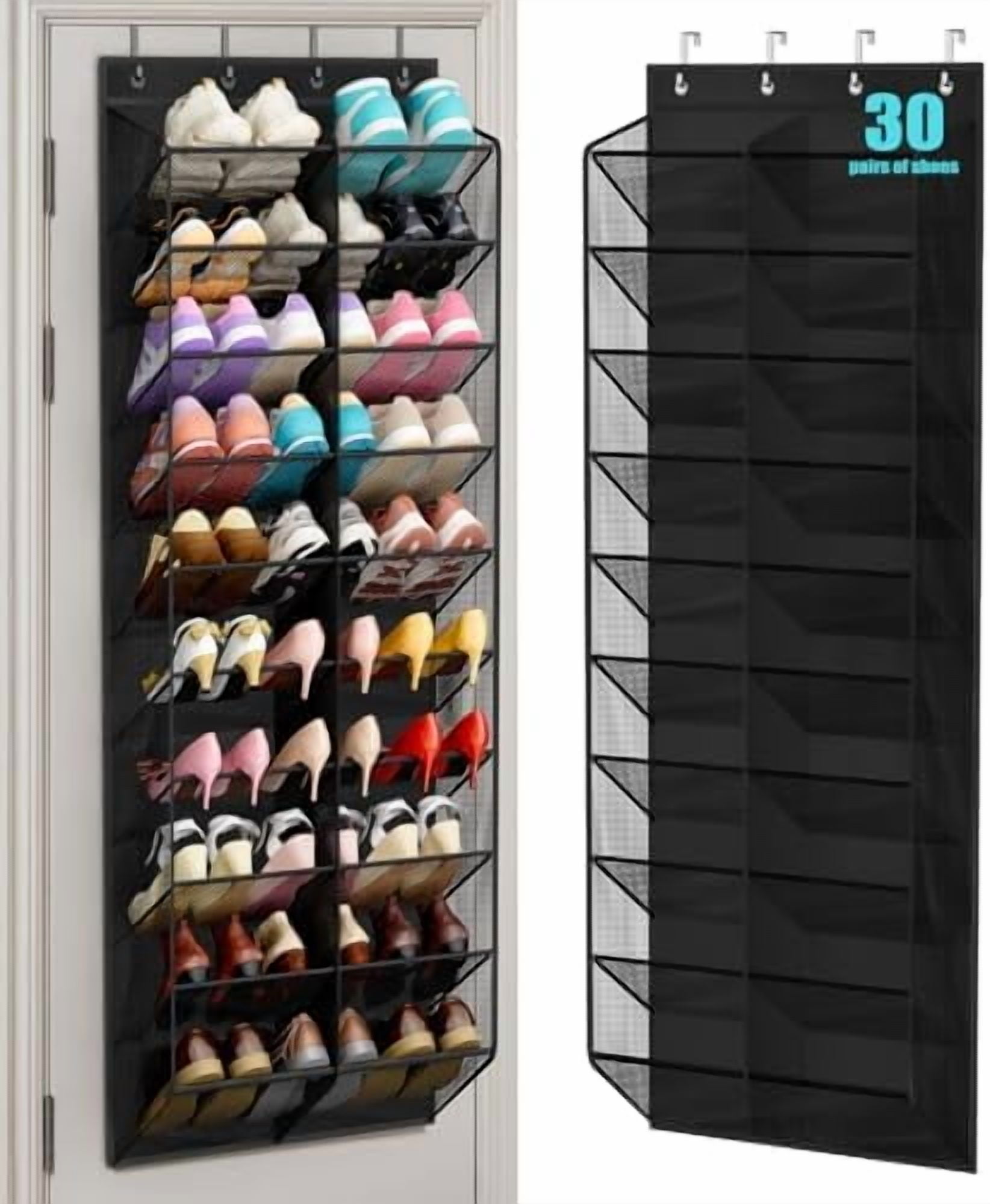 30 Pairs Over the Door Shoe Organizer Breathable Mesh Hanging Shoe Rack ...
