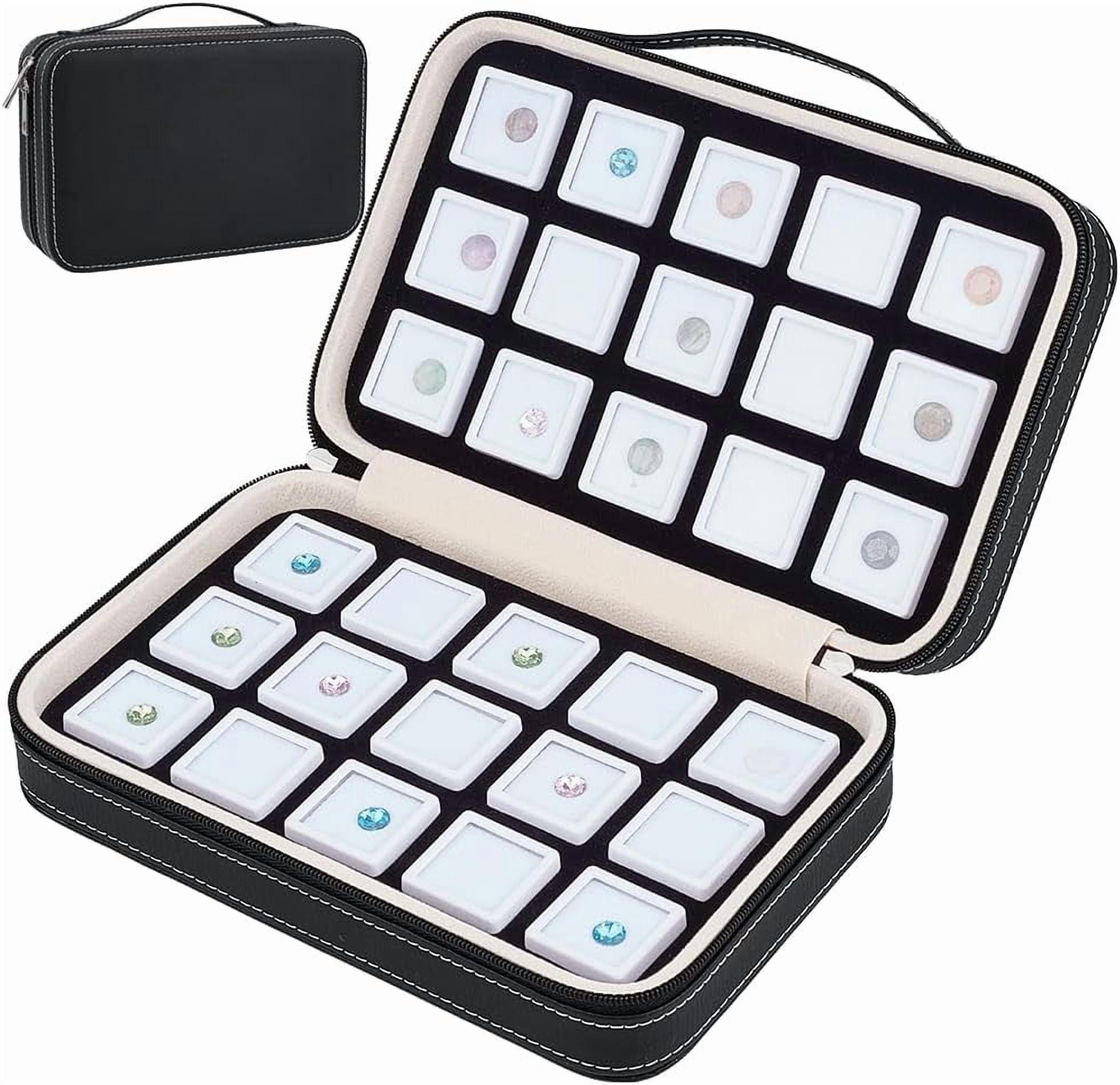 30 Pcs 1.1x0.6 inch Square Gem Jars with Leather Storage Box White ...