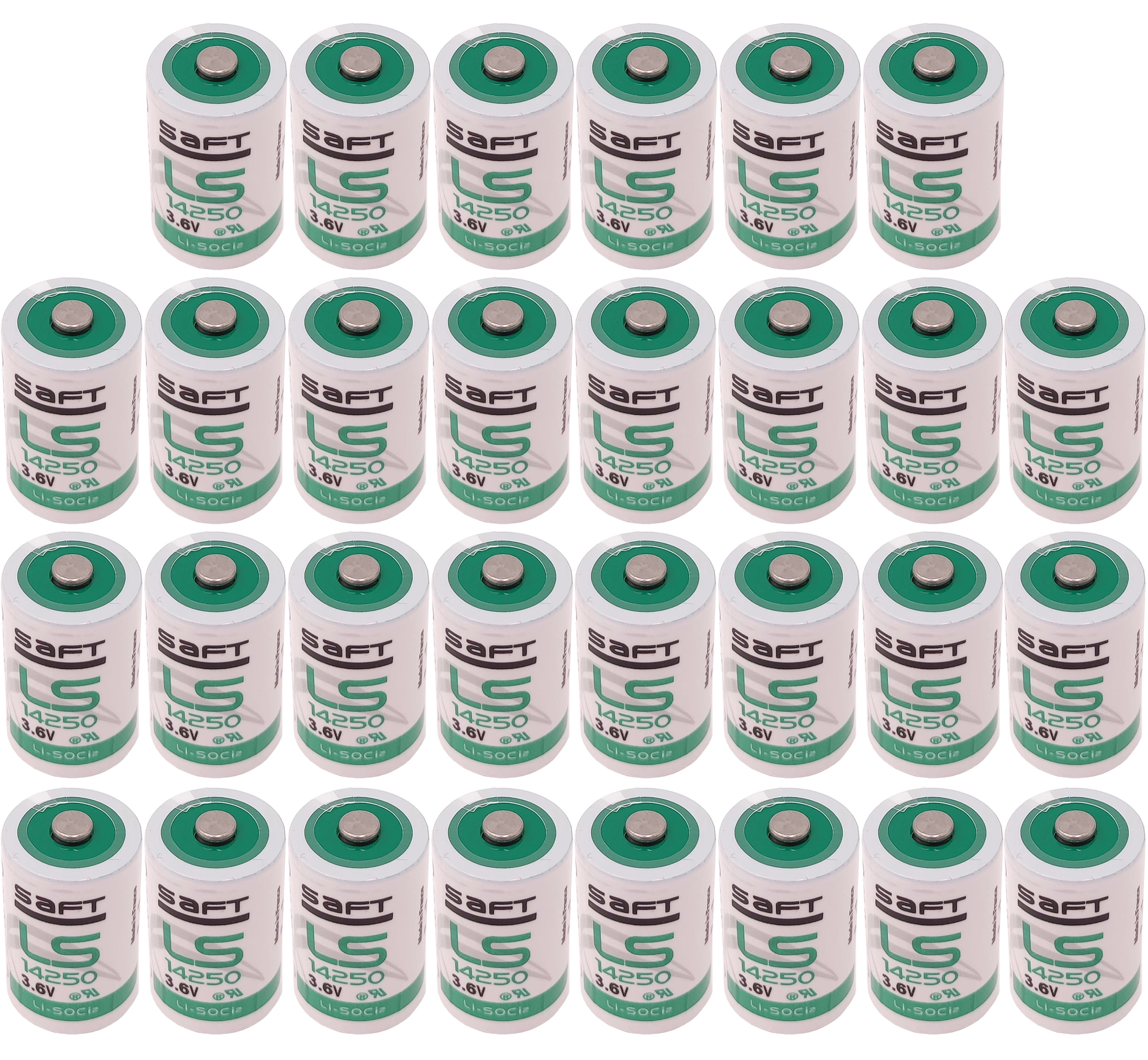 30 Pcs SAFT LS14250 1/2AA 3.6V Lithium Battery, High Capacity 1100 mAh ...