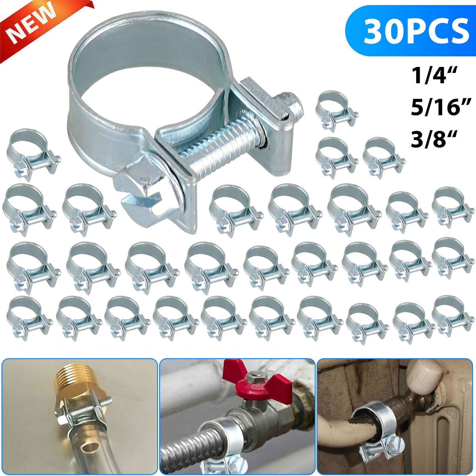 30 Pcs 1/4" 5/16" 3/8" Fuel Injection Gas Line Hose Clamps Clip Pipe ...