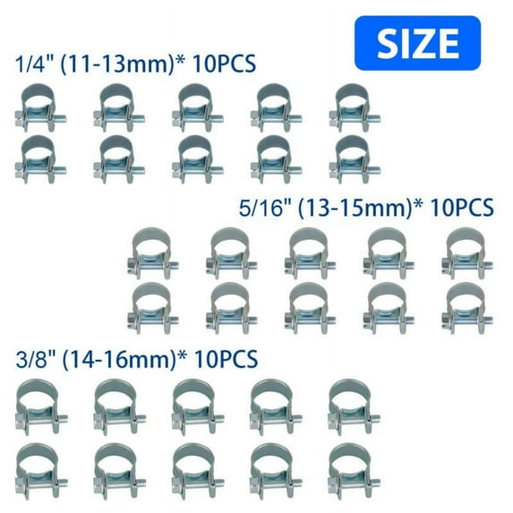 30 Pcs 1/4" 5/16" 3/8" Fuel Injection Gas Line Hose Clamps Clip Pipe ...