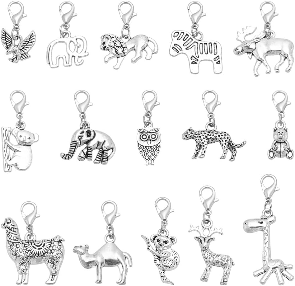 30 Pcs 15 Styles Wild Animal Charms with Lobster Clasp Leopard Bear ...
