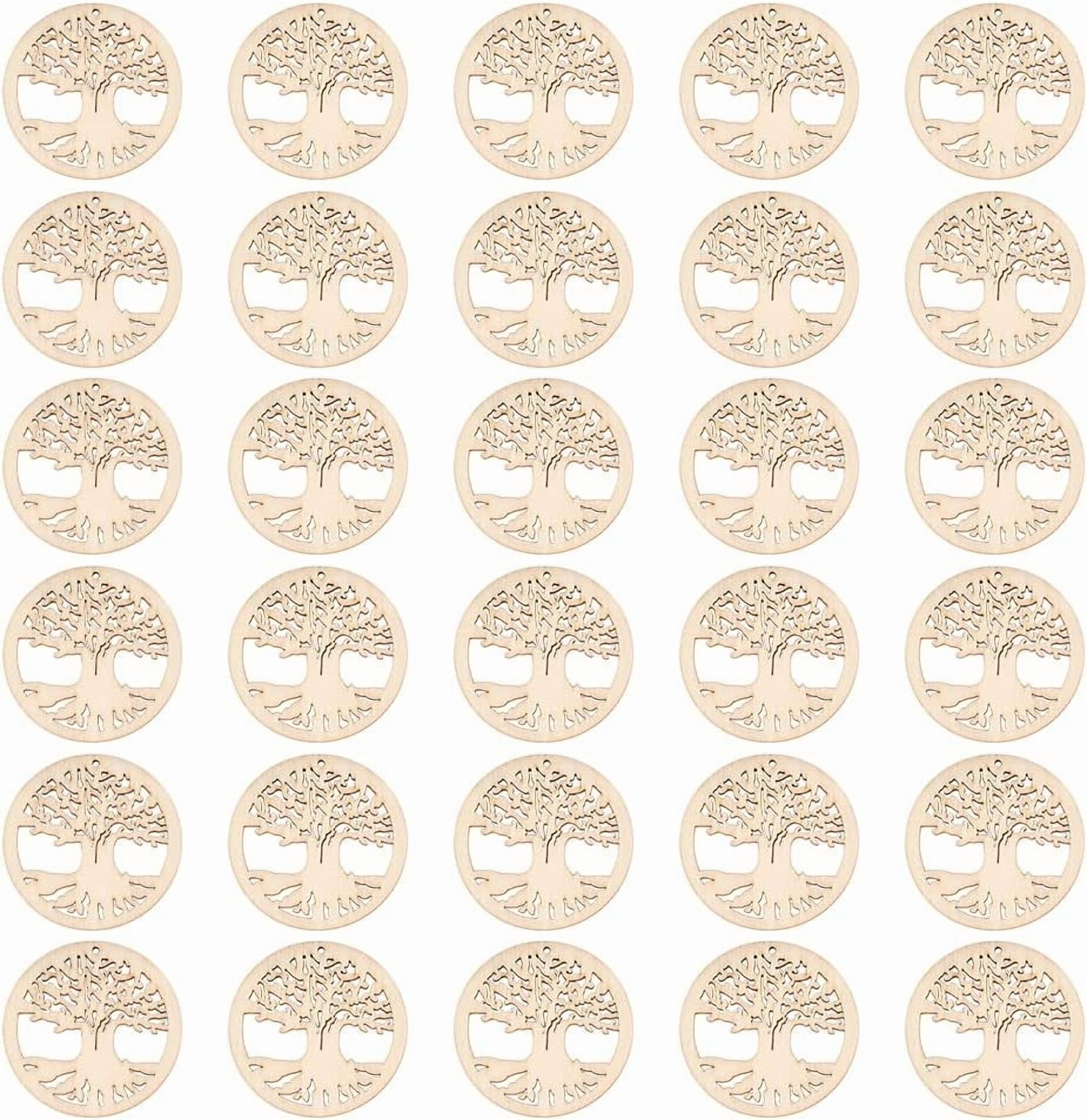30 Pcs 2.32×2.36" Tree Wood Cutout Round Tree of Life Wooden Pendant ...