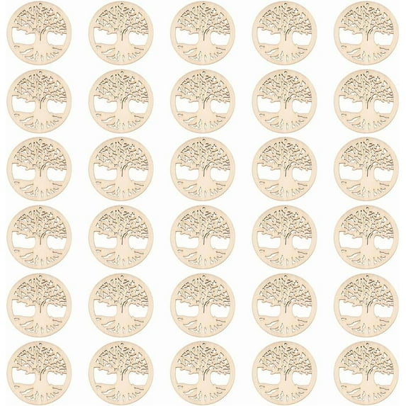 30 Pcs 2.32×2.36" Tree Wood Cutout Round Tree of Life Wooden Pendant ...