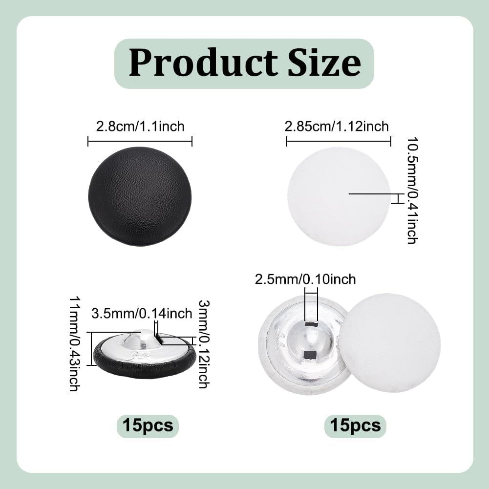 30 Pcs 2 Colors Leather Covered Button 1.12Inch Metal Shank Round ...