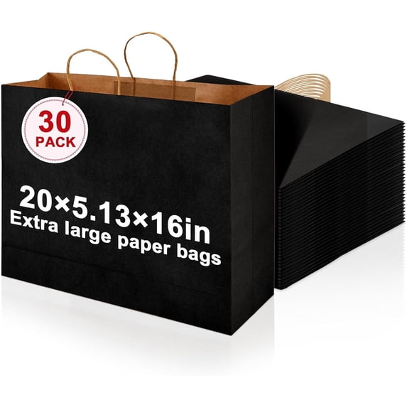 30 Pcs 20x16x5 Inch Extra Large Paper Gift Bags with Handles Bulk Kraft ...