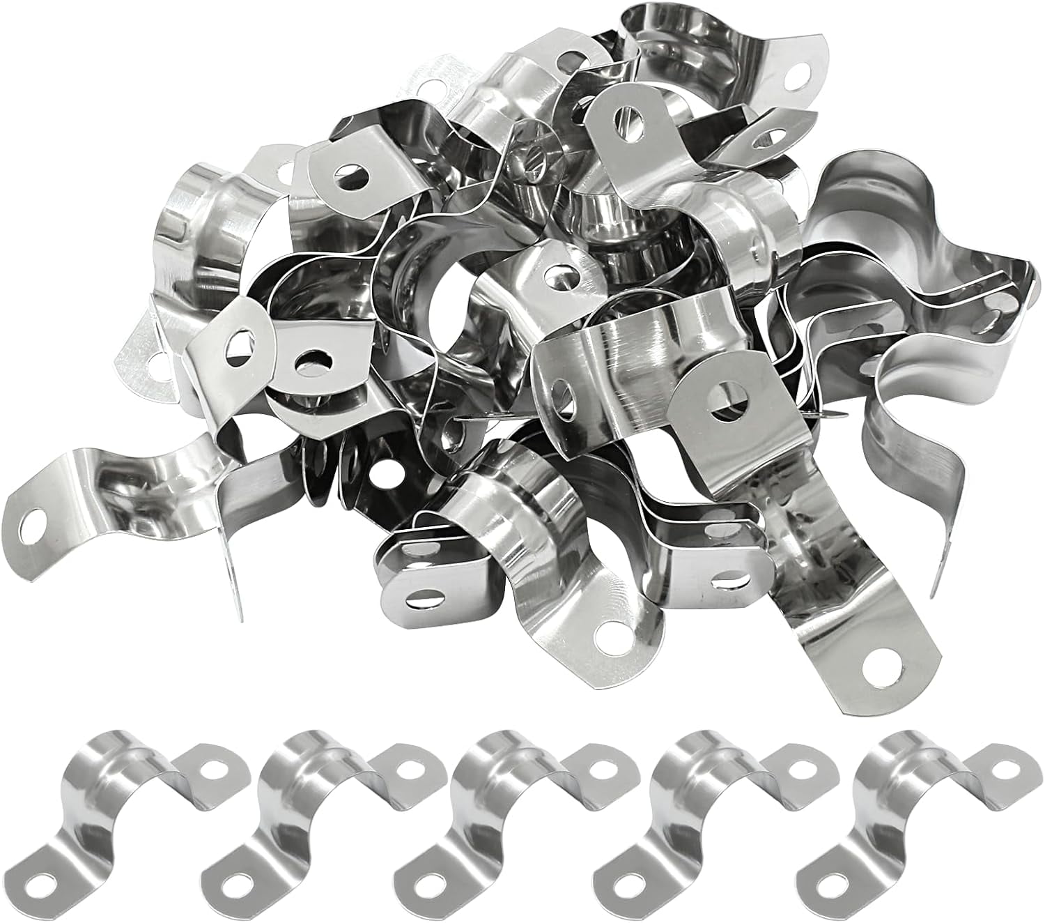 30 Pcs 3/4 Inch M20 Silver Stainless Steel Two Hole Rigid Pipe Strap U ...