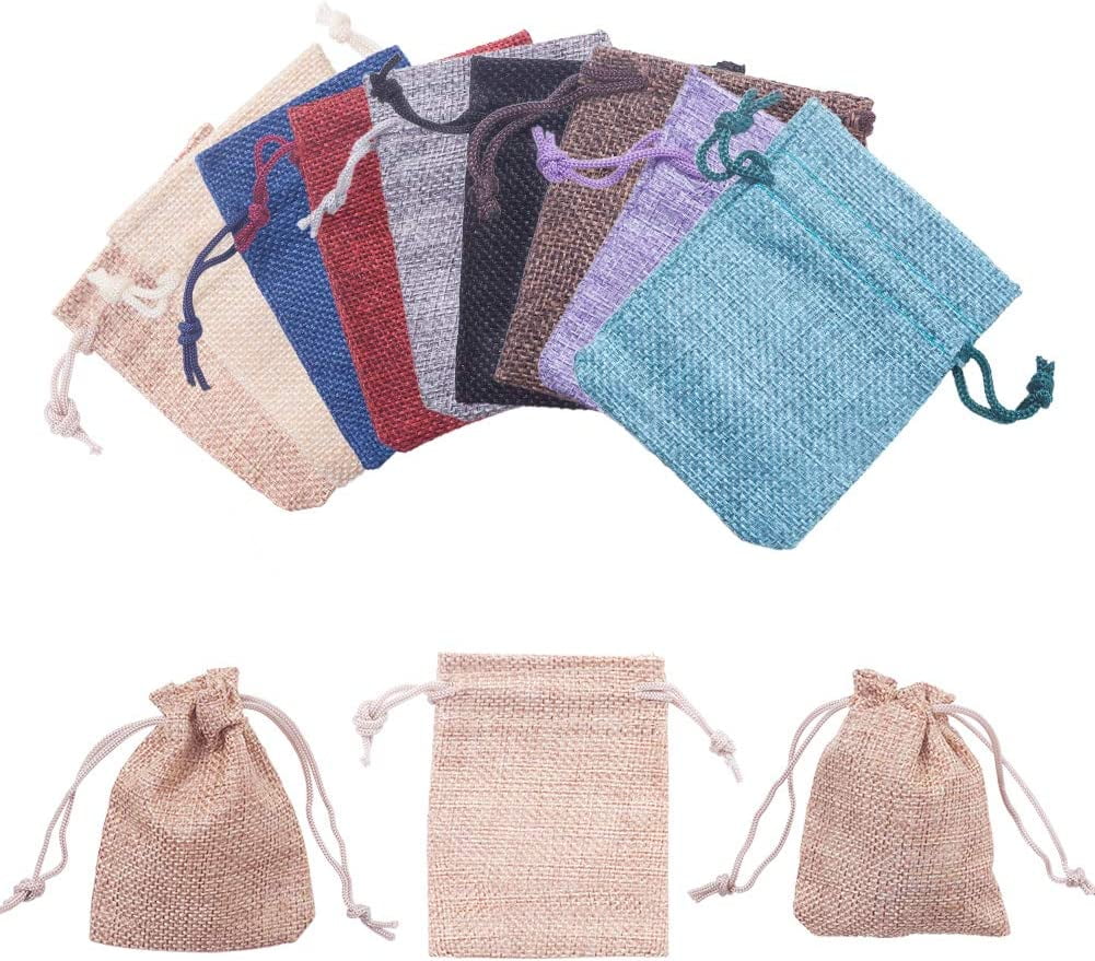 30 Pcs 3.54" Long Burlap Packing Pouches with Drawstring 10 Assorted ...