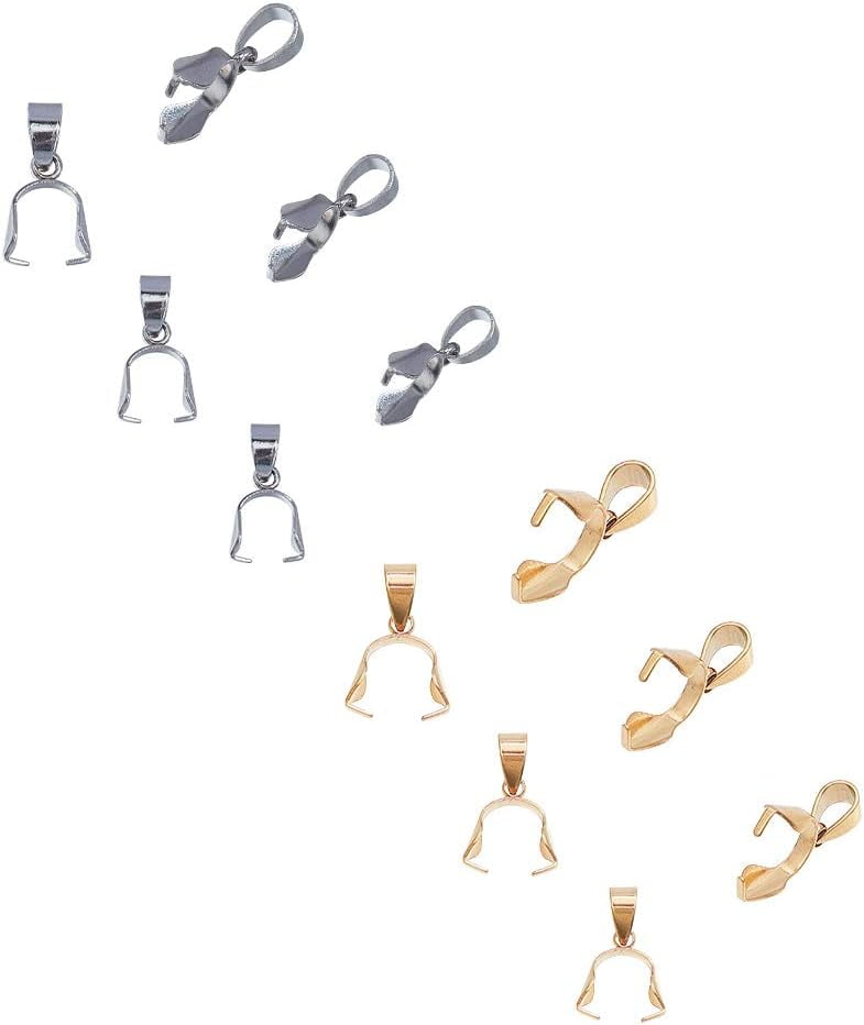 30 Pcs 3 Sizes Stainless Steel Pendant Pinch Bails Golden & Stainless ...