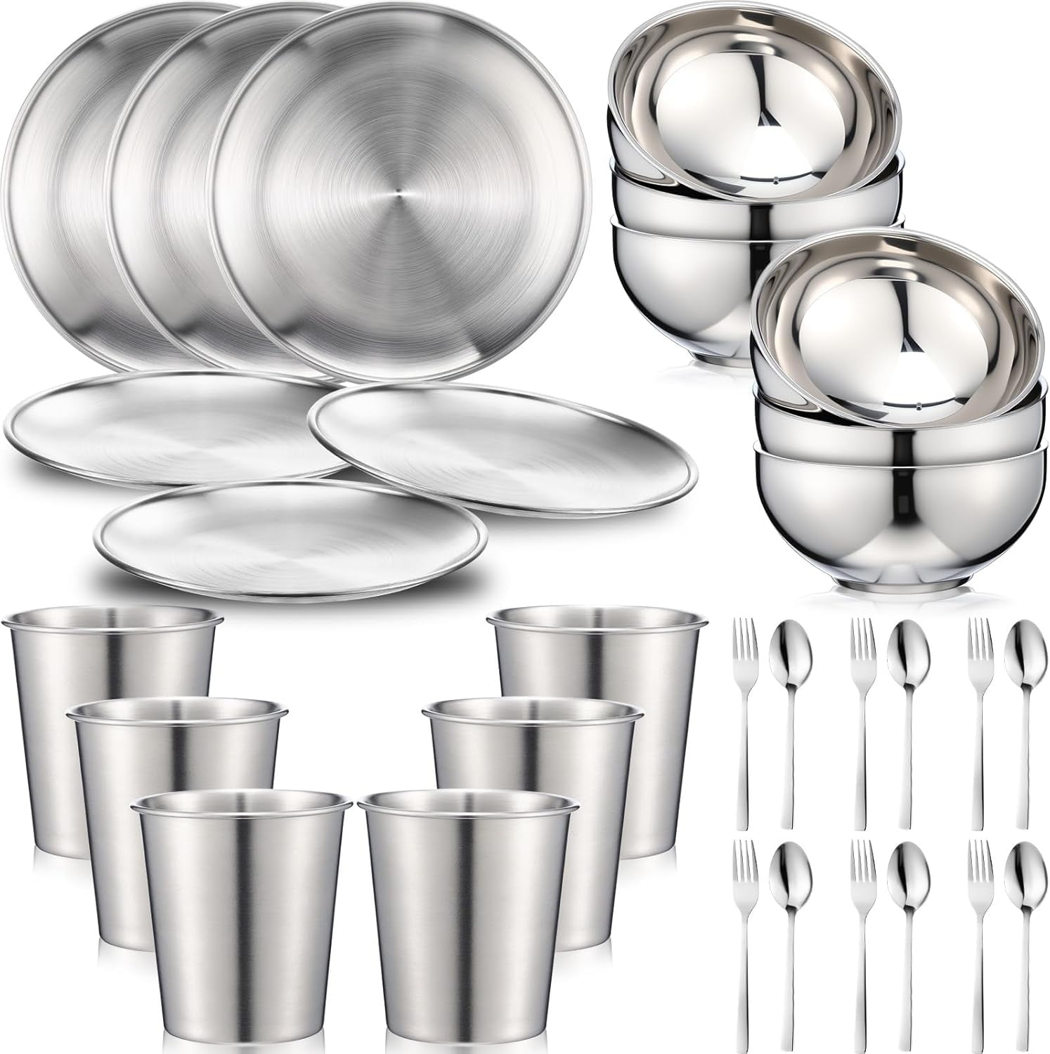 30 Pcs 304 Stainless Steel Dinner Set Stainless Steel Plates and Bowls ...
