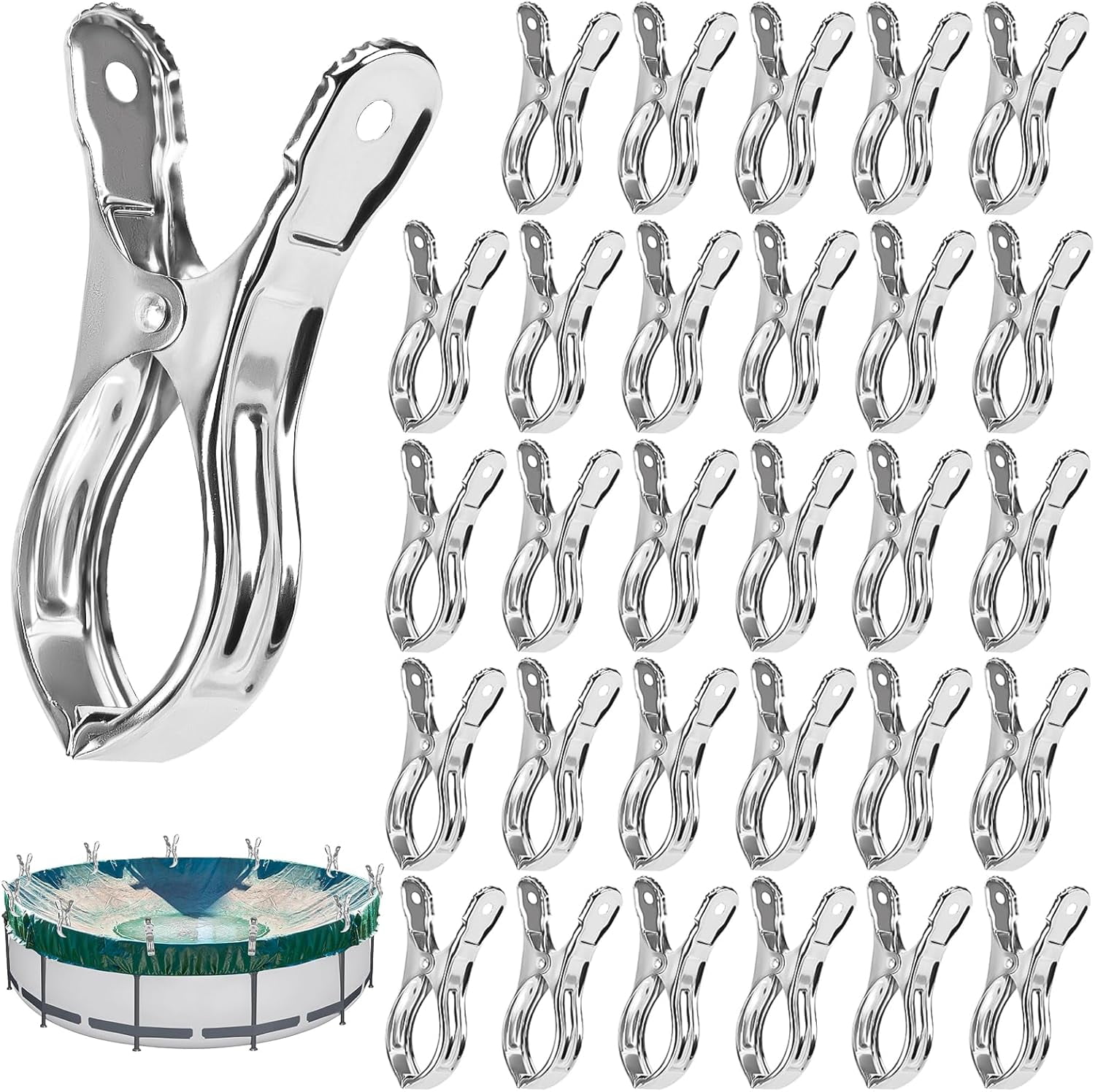 30 Pcs 5.1 Inch Stainless Steel Pool Cover Clips Pool Cover Clamps ...