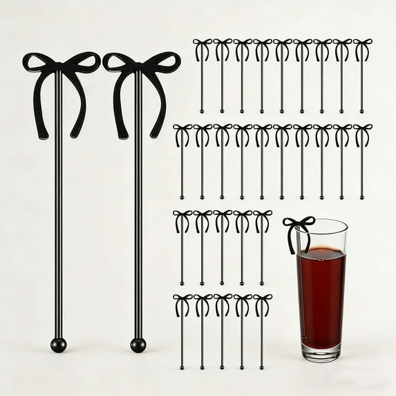 30 Pcs 6 Inch Reusable Plastic Bow Drink Stirrers, Bow Stir Sticks ...