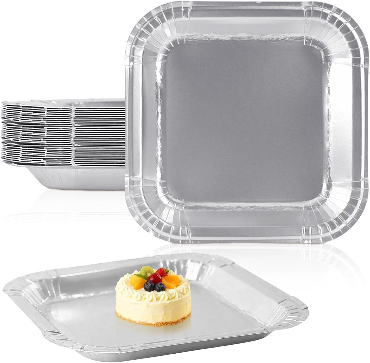 30 Pcs 8.62 Inch Silver Paper Plates, Disposable Square Dessert Plates ...