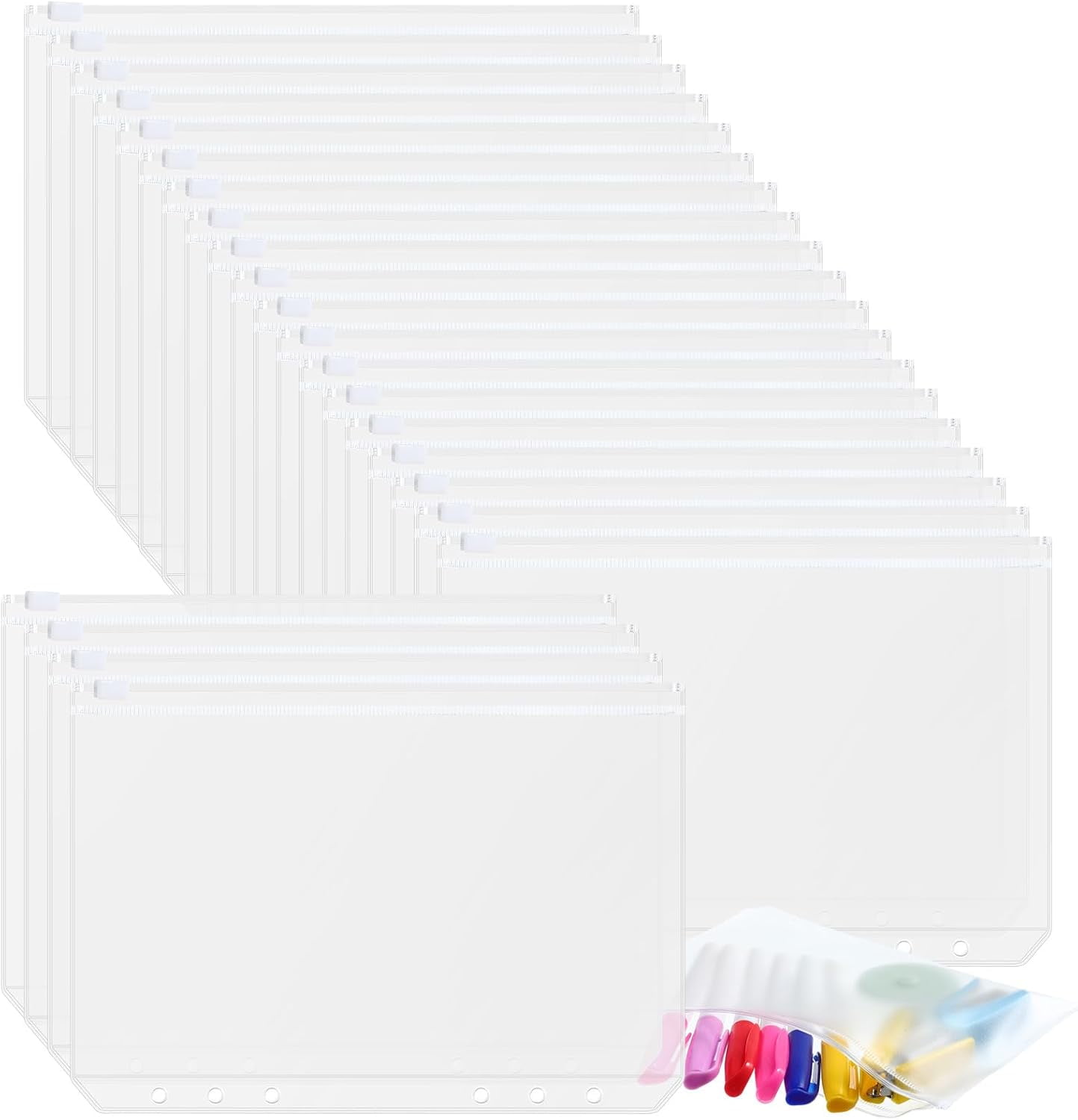 30 Pcs A5 6 Rings Tansparent Zipper Binder Pouches Clear Pockets with ...