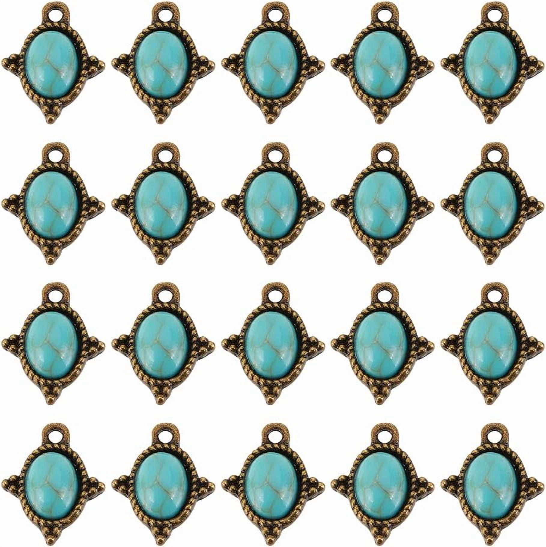 30 Pcs Alloy Turquoise Charms Oval Teardrop Shaped Synthetic Turquoise ...