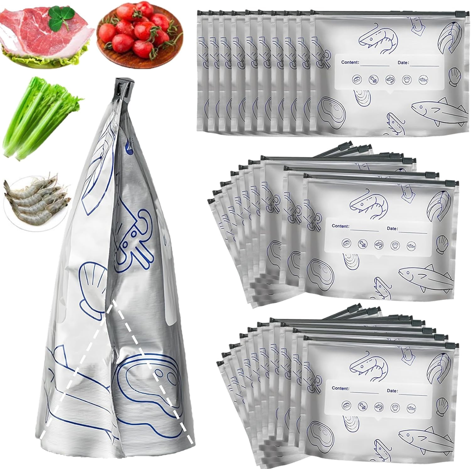 30 Pcs Aluminum foil Freezer Bags, Reusable Food Storage and ...