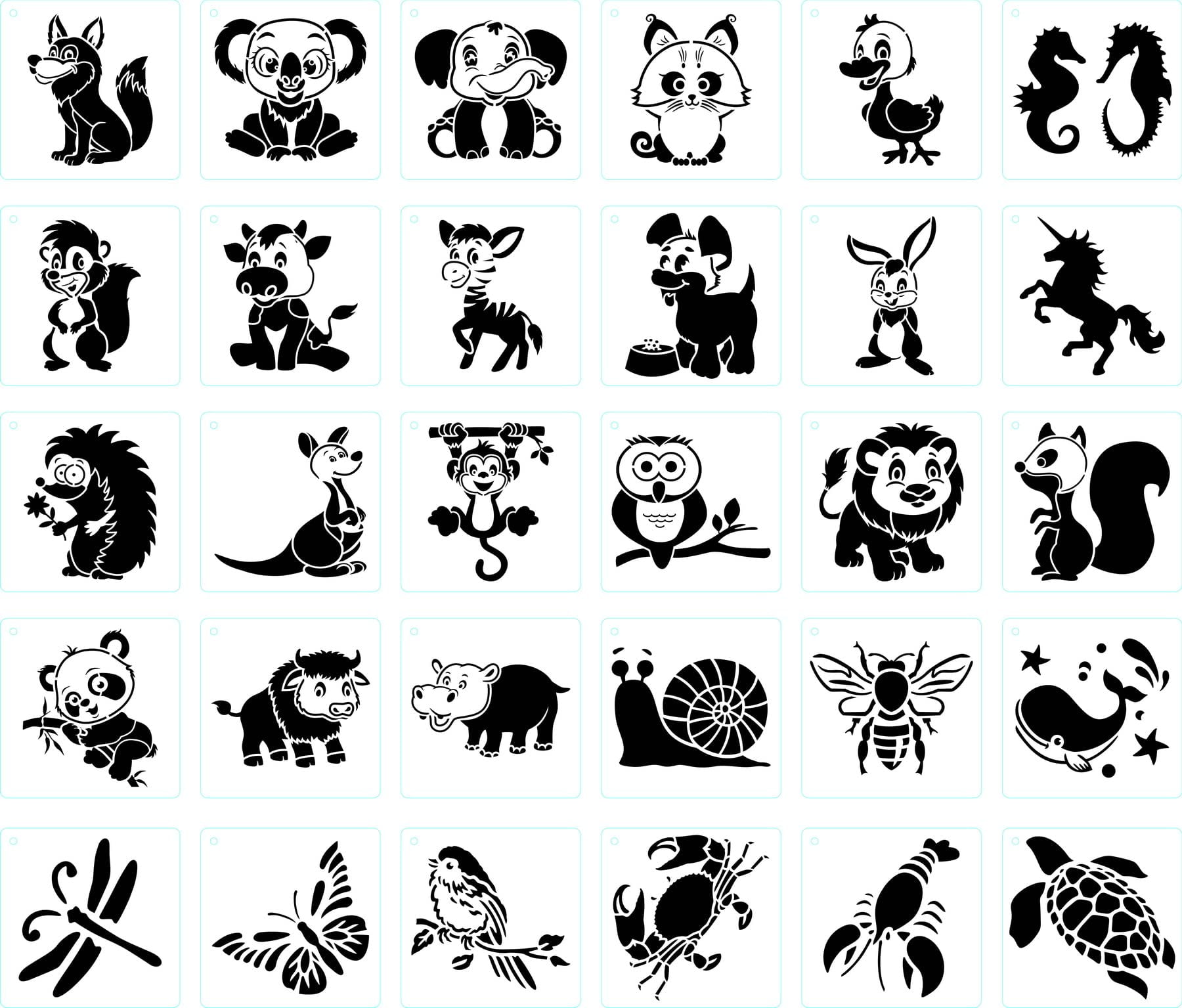 30 Pcs Animal Stencil，Small Animal Drawing Stencils，Reusable Cartoon Template，Elephant Horse ...