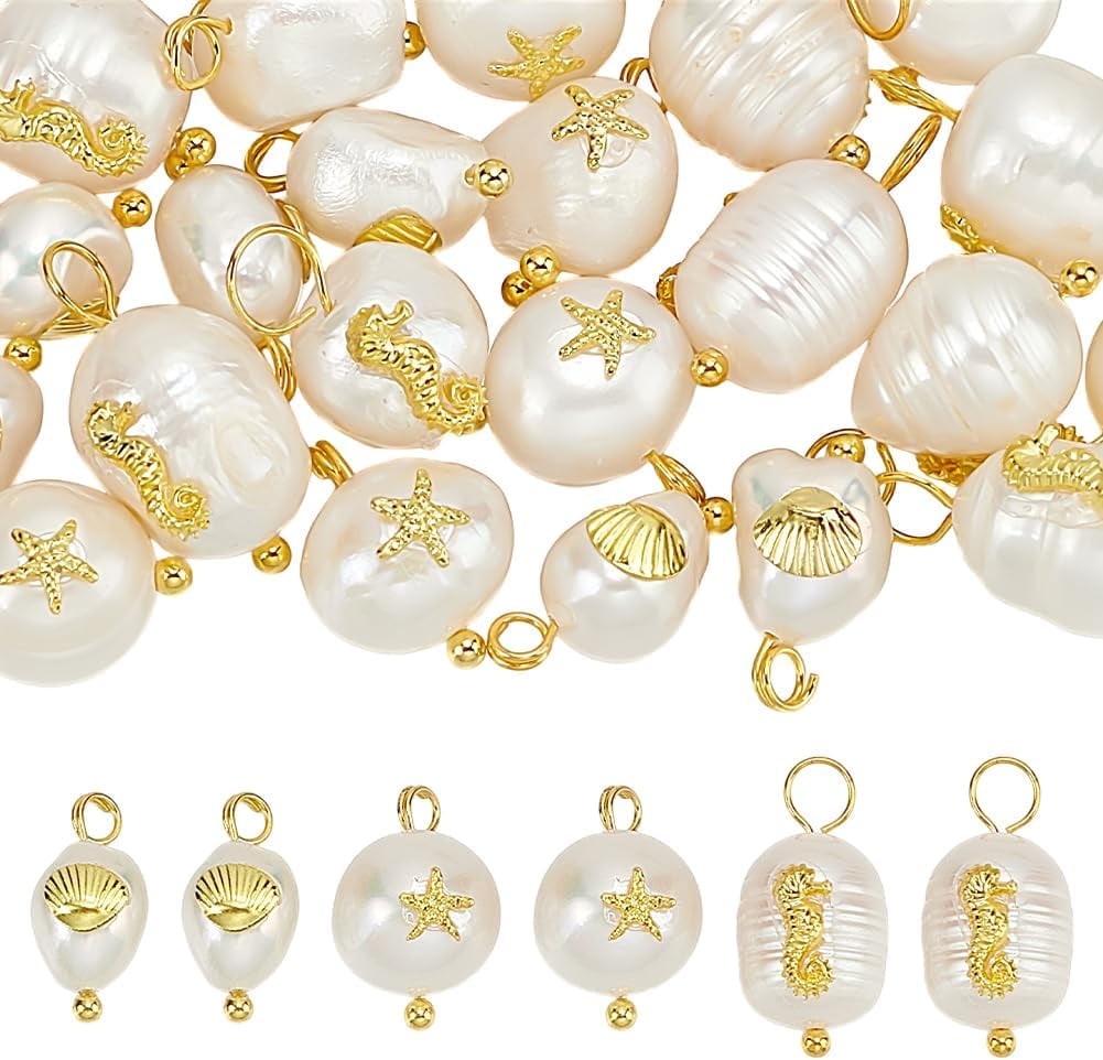 30 Pcs Baroque Pearl Charm 3 Styles Natural Pearl Pendants with Shell ...