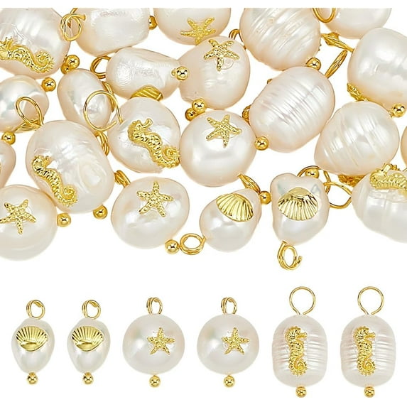 30 Pcs Baroque Pearl Charm 3 Styles Natural Pearl Pendants with Shell ...
