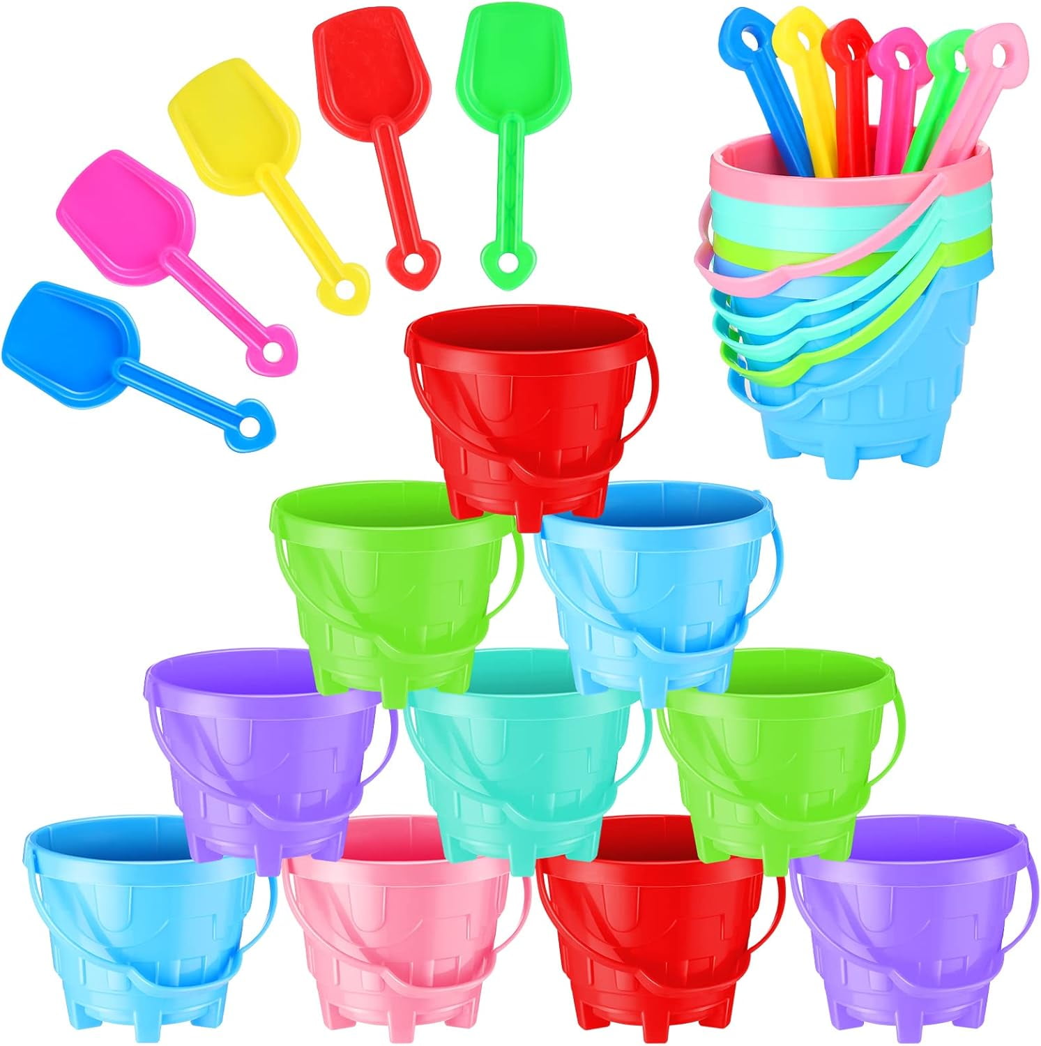 30 Pcs Beach Toys Sand Buckets and Shovels, Include 15 Beach Plastic ...