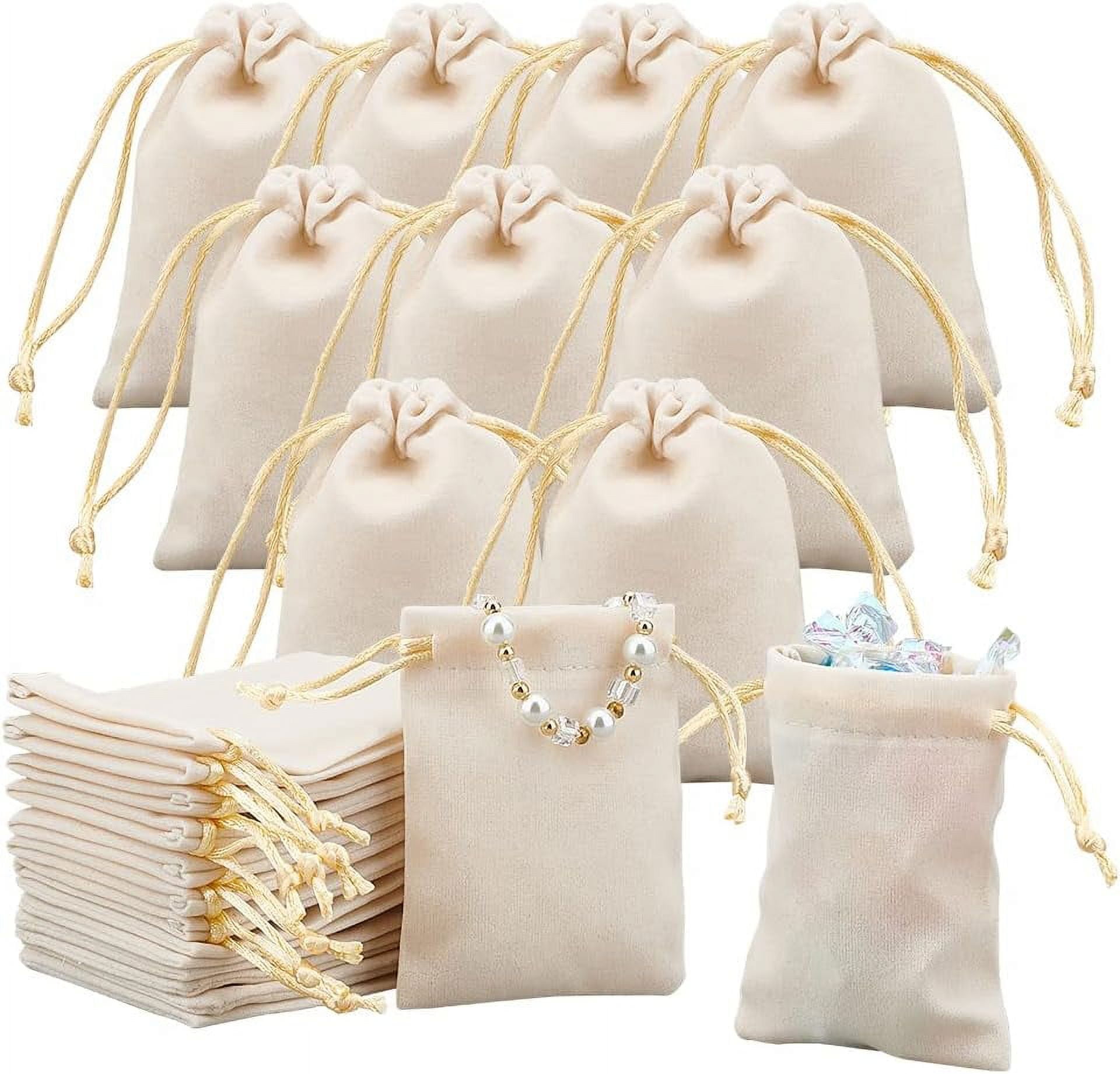 30 Pcs Beige Jewelry Velvet Drawstring Bags 2.8x3.6 Wedding Gift Fabric ...
