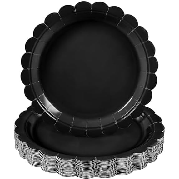 30 Pcs Black Paper Plates, 9 Inch Scalloped Disposable Black Plates ...