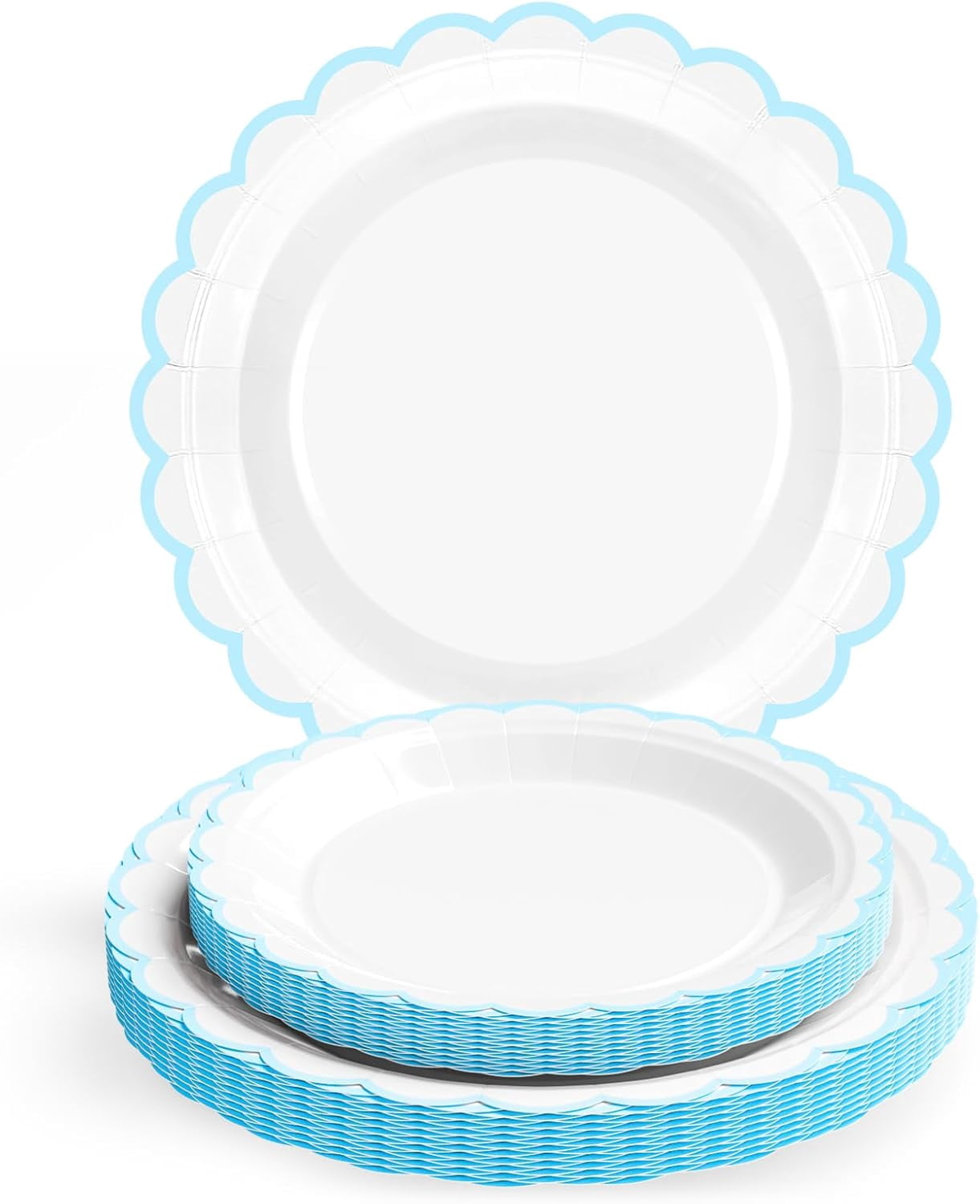 30 Pcs Blue and White Paper Plates; 15 x 7 inch & 15 x 9 inch White ...