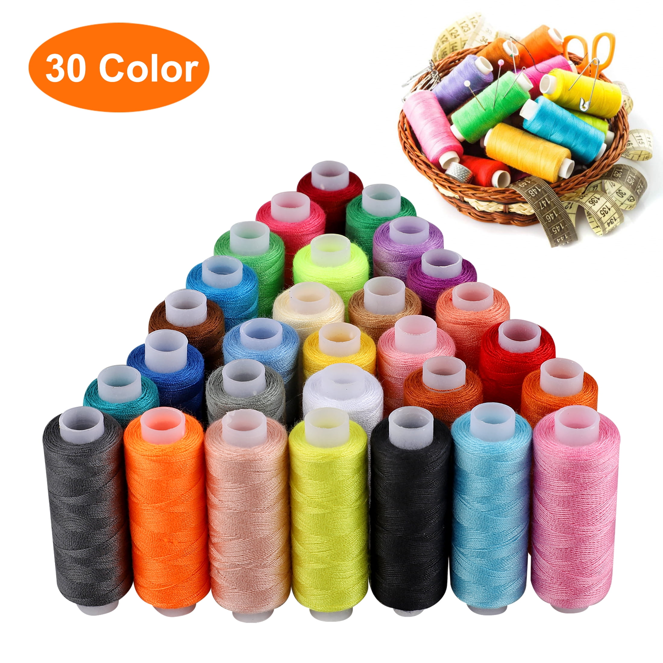 TSV 30 Pcs Sewing Threads Kit, 250 Yards Polyester Thread, Embroidery ...