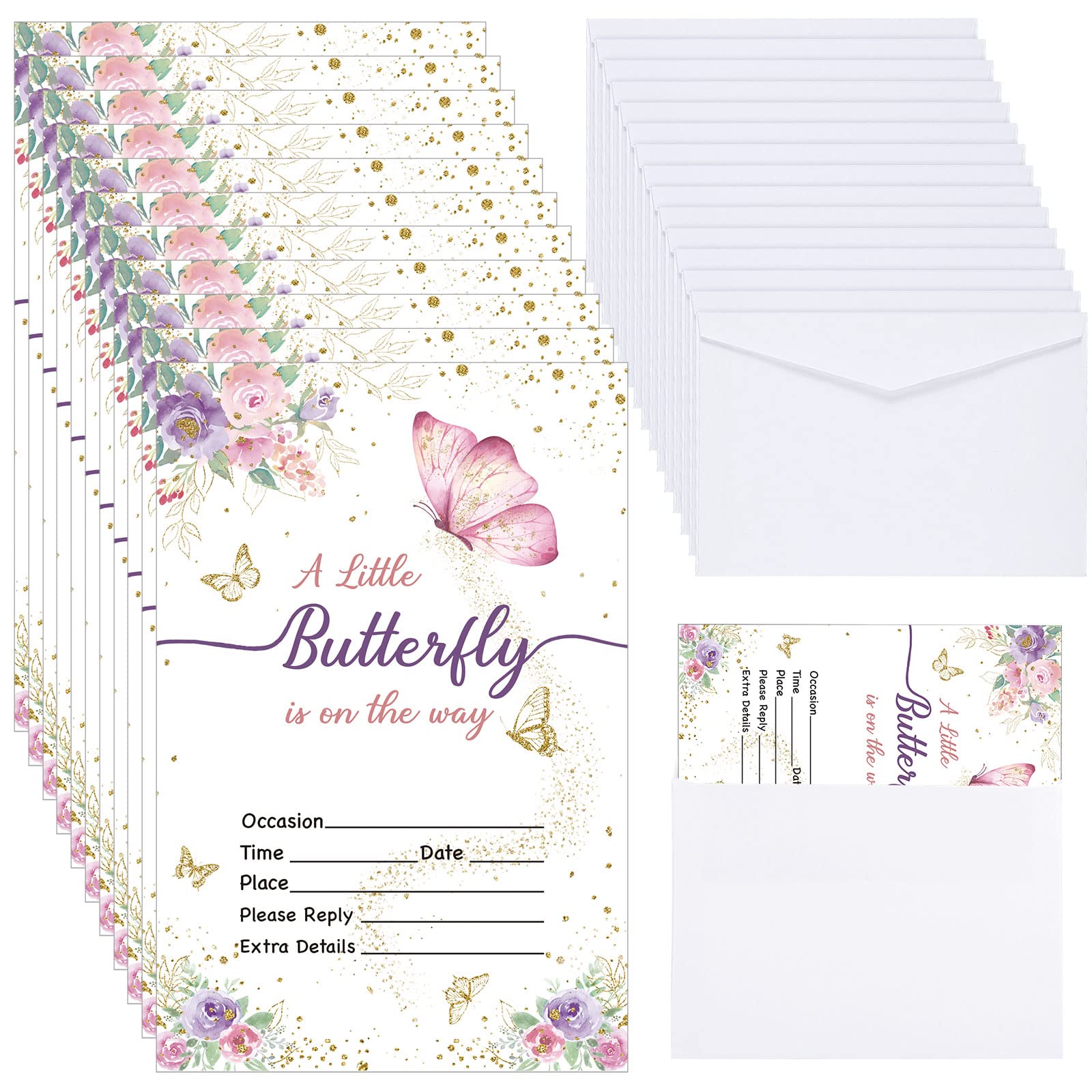 30 Pcs Butterfly Baby Shower Invitations with Envelopes a Little ...