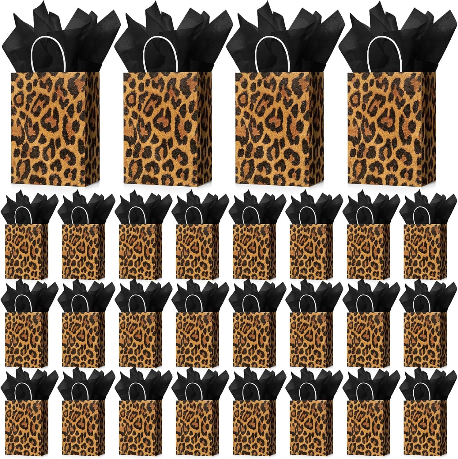 30 Pcs Cheetah Print Gift Bags with Black Tissue 8 x 6 x 3 Inch Jungle ...