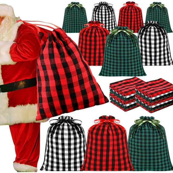 30 Pcs Christmas Cotton Plaid Large Size Drawstring Bags Storage Sack ...