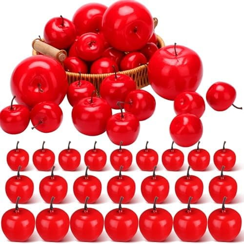 30 Pcs Christmas Decorations Fake Apple Artificial Fruit 3 Size ...