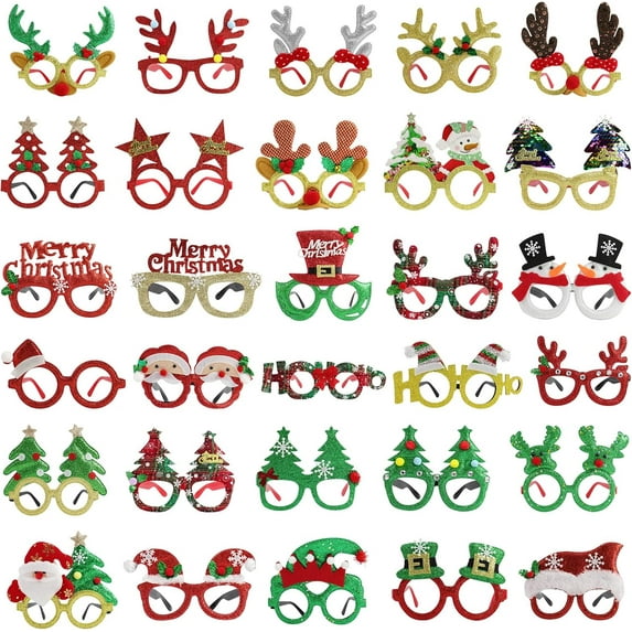 30 Pcs Christmas Glasses Frames for Adult- Glitter Xmas Eyeglasses ...