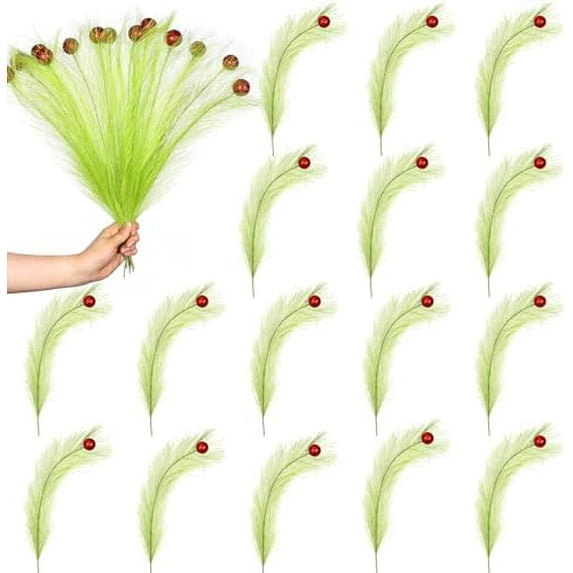 30 Pcs Christmas Tree Topper Lime Green Curly Tree Picks with Red Ball ...