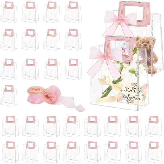 30 Pcs Clear Gift Bags with Handles, Transparent PVC Gift Bag with ...
