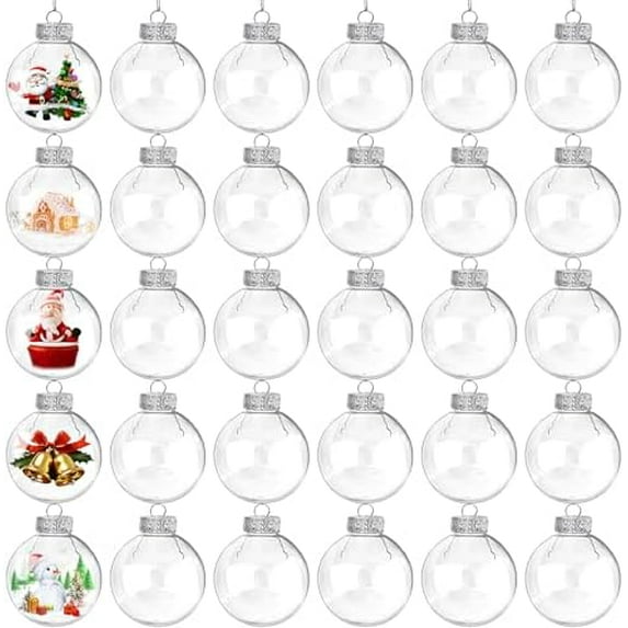 30 Pcs Clear Plastic Fillable Ornament Balls,2.75 Inch DIY Plastic ...