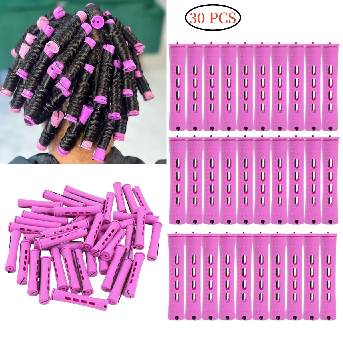 30 Pcs Cold Wave Non-Slip Rods Set - Plastic Heatless Perming Curlers ...