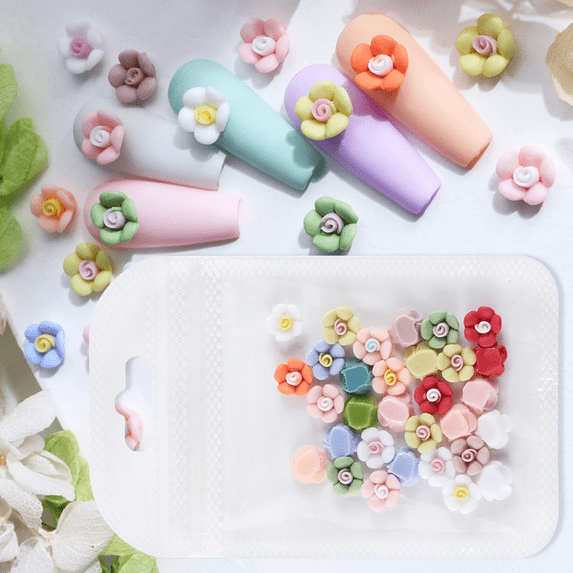 30 Pcs Colorful Floral Nails Art Charms Beautiful Nails Decorations 3D ...