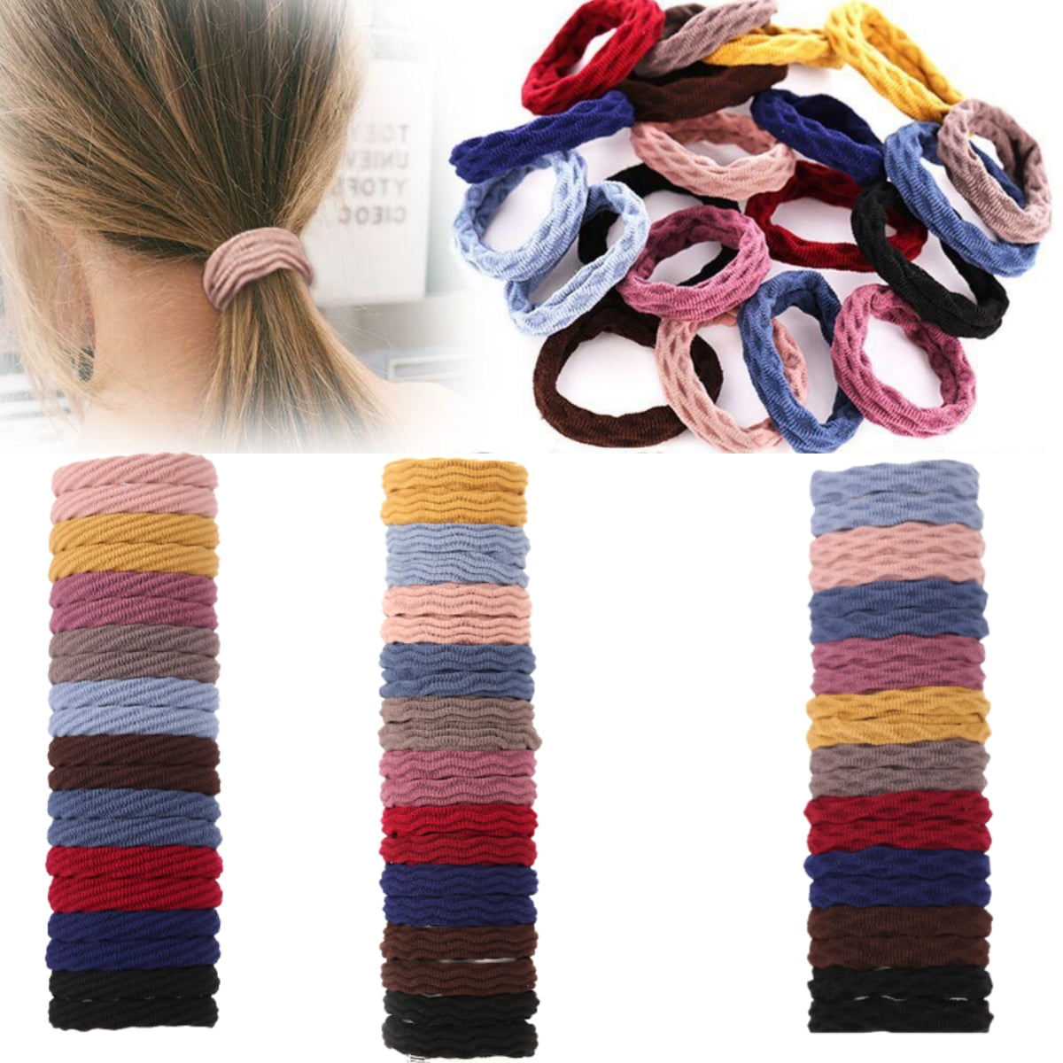 30 Pcs Cotton Hair Ties High Elastic Seamless Hair Bands with Pattern ...