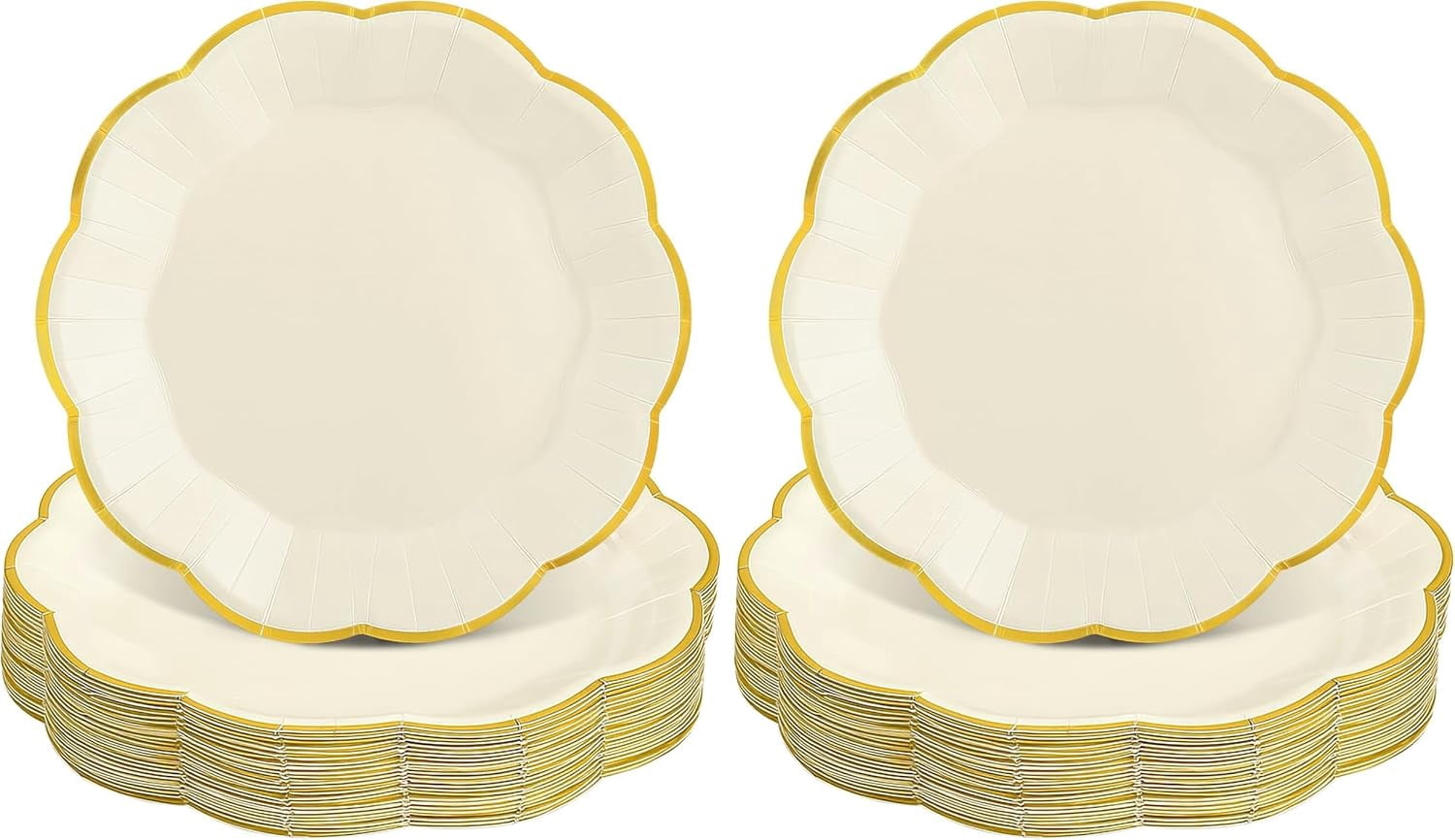 30 Pcs Cream Paper Plates, 7 Inch Ivory New Years Plates with Gold Trim ...